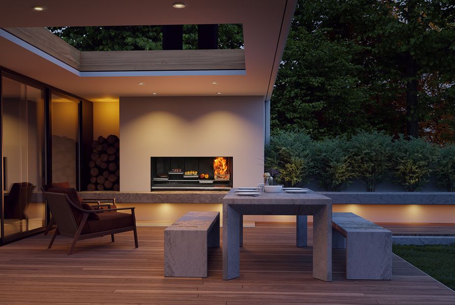 EK outdoor fireplace kitchen series by Escea | ArchitectureAu